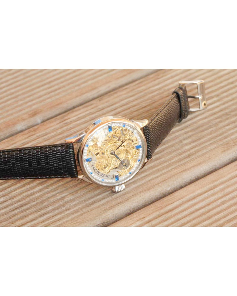 ORIGINAL wrist movement Rolex Lever BRAND NEW case chronometer SKELETON ...